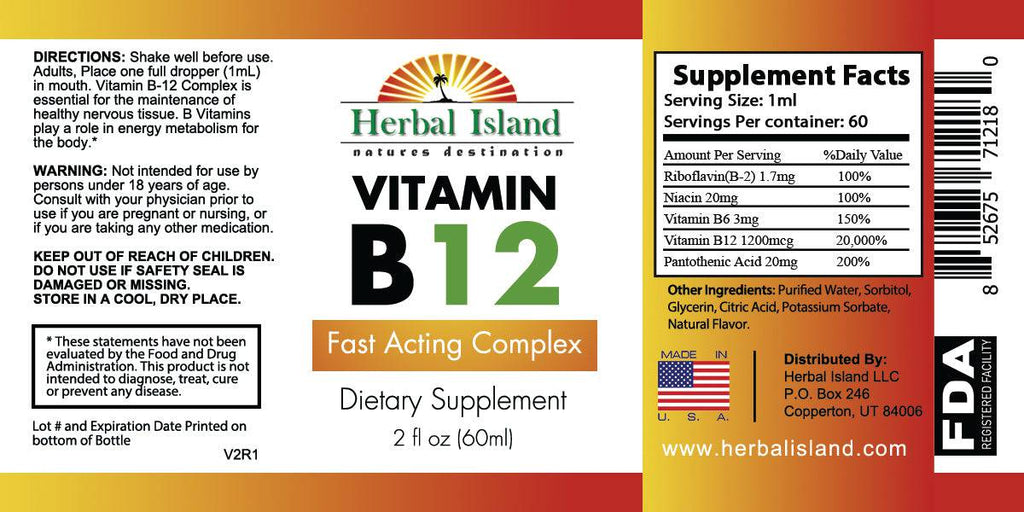 B12 Liquid Drops Vitamin - 2 fl oz Fast Acting Complex – Herbal Island